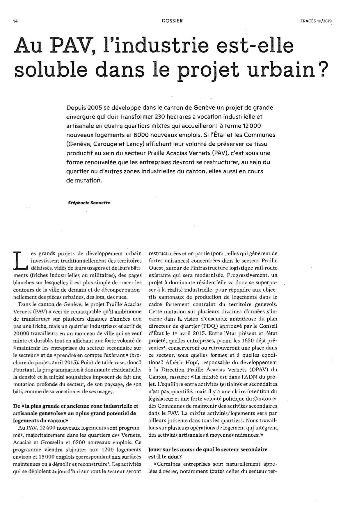 Article dans Tracés : Au PAV, l'industrie est-elle soluble dans le ...